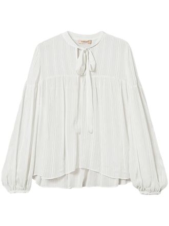 Twin-Set Gestreifte Bluse aus Jacquard - Weiß