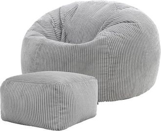 Icon Brand Kingston Pouf Velours C&ocirc;tel&eacute; avec Tabouret, Pouf Poire avec Remplissage, Fauteuil Salon Confortable, Fauteuil Chambre, Meuble Salon, Decoration Chambr