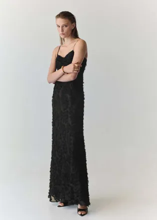 Mango Robe semi-transparente plumes noir - Femme - XS - MANGO