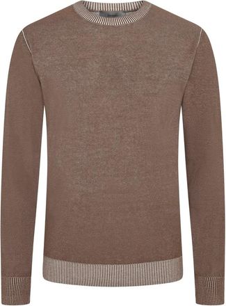 Ferrante Rundhalspullover aus Baumwolle in Washed-Optik mit Rippb&uuml;ndchen in
