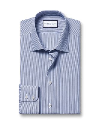 CHARLES TYRWHITT B&uuml;gelfreies Hemd mit Stretch und Bengal-Streifen - K&ouml;nigsblau Knopfmanschette
