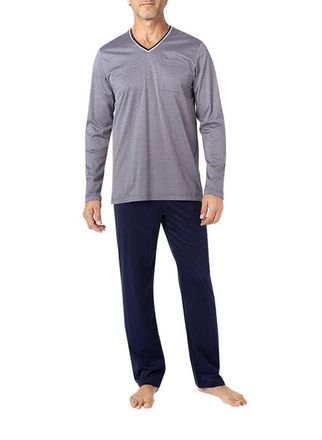 Novila Herren Pyjama blau Jersey-Baumwolle unifarben