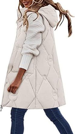 Generic Veste dhiver ample &agrave; capuche unie pour femme - Taille M - Longue et chaude, beige, XXL