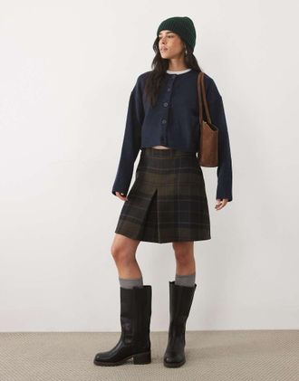 Barbour Marlow Faltenrock mit Tartan-Karo aus Wolle in Marineblau/Gr&uuml;n