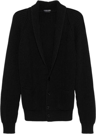 Tom Ford Homme, Pulls, Noir, Taille: XL Gilet en maille de coton et soie &agrave; col ch&acirc;le