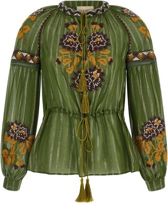 Valentino Garavani Femme, Blouses et Chemises, Vert, Taille: 40 FR Chemise en mousseline de soie et lurex