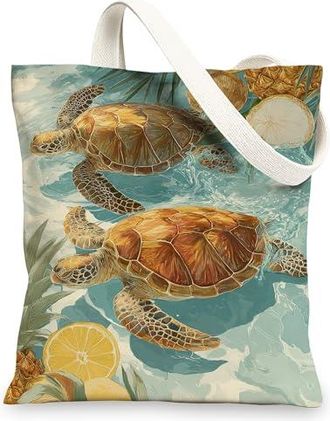 Generic Sacs fourre-tout en toile motif tortue, motif créatures océaniques colorées, sacs dépicerie réutilisables, sacs dépicerie tropicaux, côtiers, légers e