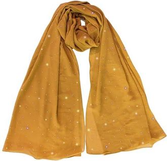 Lina & Lily Foulard Hijab Femme en Mousseline de Soie avec Strass Scintillante (Jaune Moutarde)