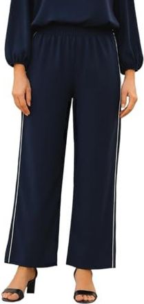 Multiples Pantalon Fluide à Taille Élastique, Passepoil Blanc, Coupe Large, Fabriqué en France (FR/ES, Numérique, 44, Taille Normale, Taille Normale, Bleu)