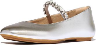 FitFlop DELICATO Pearls-and-Crystal Leather Ballet Flats Silver