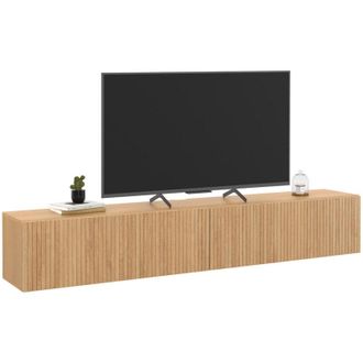 IDMarket Idmarket - Meuble tv 180 cm suspendu juliette lattes tasseau bois coloris ch&ecirc;ne