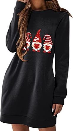 Generic Mini robe d&eacute;contract&eacute;e &agrave; manches longues et col rond pour femme - Cadeau de Saint-Valentin 2026, Noir, M