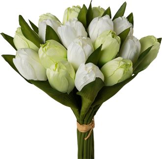 Creativ Green künstlicher Tulpenstrauß 28 cm I 18 grün-weiße Tulpen I künstliche Tulpen I Frühlings-Deko I Deko für Ostern I hochwertige Kunstblumen I Kunstblumenst