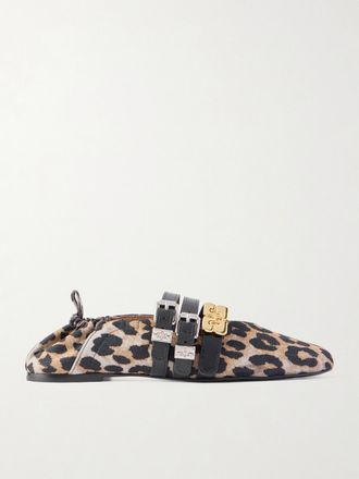 Ganni Ballerines En Jean &Agrave; Imprim&eacute; L&eacute;opard Floqu&eacute; Et &Agrave; Ornements Sue Triple - Imprim&eacute; animal