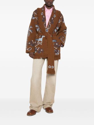 Alanui Intarsia Knit Fringe Cardigan - Brown