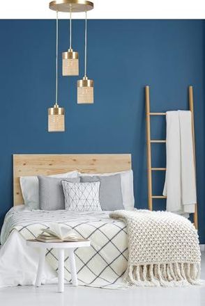 Opviq Elegant Rattan Chandelier, Adjustable Height 70 cm, Antique Coated Metal, 14 cm Cap, 30 cm Base, E27 Max 40W, Gold & Natural Rattan | Perfect for Mode