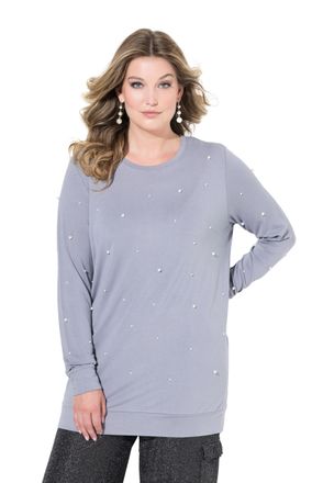 Miamoda Damen große Größen Übergrößen Plus Size Sweatshirt, Zierperlen, Langarm bleigrau 52 835779187-52