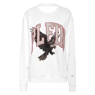 Philipp Plein Femme, Sweatshirts et sweats &agrave; capuche, Blanc, Taille: 40 FR SweaT-shirt Ls Eagle
