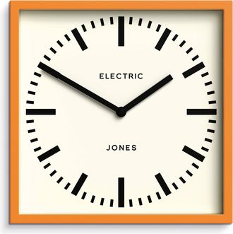 Jones Clocks Box Eisenbahn wanduhr | Quadratische bahnhofsuhr | 25cm | Orange | Cooler designerlook für küche, Wohnzimmer oder büro