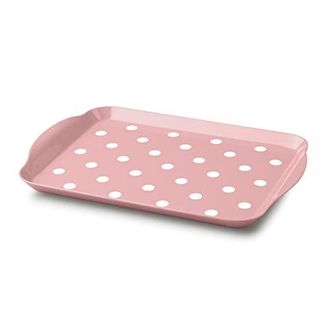 Zeal Plateau de Service Alimentaire en m&eacute;lamine avec poign&eacute;es et Bords relev&eacute;s - Motif Pois - 30 x 21 cm - Rose