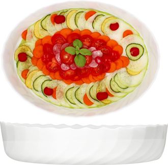 MamboCat 2er Set Trianon Auflaufform oval groß I 3 Liter I Weiße Backform aus Glas mit Relief I (LxBxH) 37 x 28,5 x 8,5cm I Ofenform für Lasagne, Tiramisu, Gra