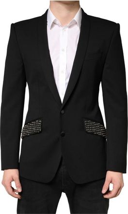 Dolce & Gabbana Homme, Costumes, Noir, Taille: M Black Embellished Single Breasted Blazer
