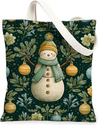Generic Sac fourre-tout en toile motif bonhomme de neige, sac de courses r&eacute;utilisable, sac de courses floral, l&eacute;ger et lavable, pour voyage, plage, pique-niqu