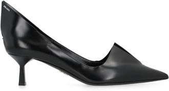 Prada Womens Brushed Calf Leather Pointed Pumps Black Calfskin High Heel Shoes