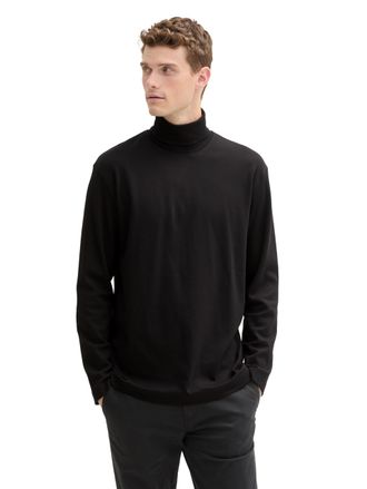 Tom Tailor Herren Longsleeve aus Baumwolle mit Rollkragen, 29999 - Black, XS