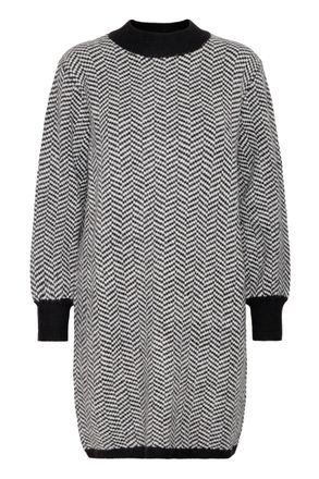 Ichi IHKamaraDamen Strickkleid Grobstrickkleid Kleid mit Rippkragen Rippbündchen Loose fit, Größe:M, Farbe:Black (194008)