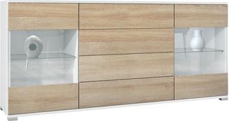 Vladon Buffet Dressoir Bari V2, Corps en Blanc Mat/Fa&ccedil;ades en ch&ecirc;ne Brut (166 x 72 x 35)