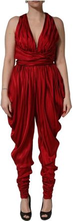 Dolce & Gabbana Femme, Combinaisons et Ensembles, Rouge, Taille: 40 FR Combinaison-pantalon drap&eacute;e &agrave; col halter plongeant