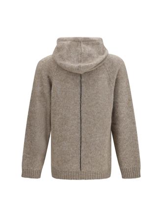 Giorgio Armani Mens Alpaca-Knit Hooded Sweatshirt With Contrasting Trims Beige-Blu Knitwear Beige/blu Sweater