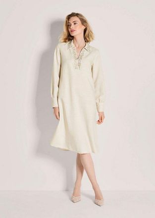 Madeleine Midikleid Viskosekleid mit St&auml;bchen-Pailletten Sommerkleid mit V-Ausschnitt, Kniel&auml;nge und Langarm