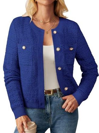 Grace Karin Cardigans pour femmes &agrave; manches longues avec boutons, tricot d&eacute;contract&eacute; pour lext&eacute;rieur avec poches pour lautomne et lhiver, bleu marine, L