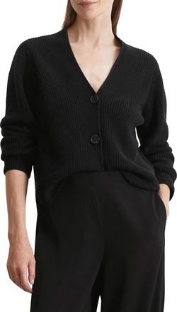 Marc O'Polo Damen Cardigan aus Bio-Baumwolle mit V-Ausschnitt, Schwarz (Black), L