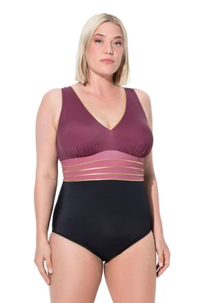 Ulla Popken Damen große Größen Übergrößen Plus Size Badeanzug Laura, Goldgürtel