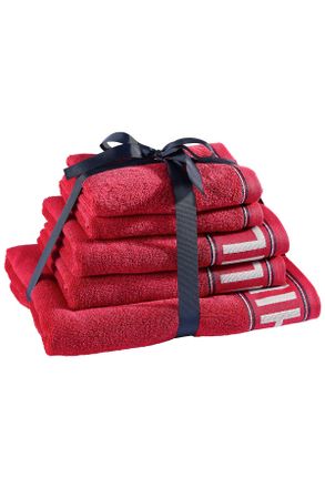 Tommy Hilfiger Frottierset Degree, Rot, Textil, 5-teilig, Uni, 70x130 cm, Badtextilien, Handtuch-Sets