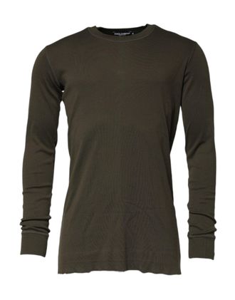 Dolce & Gabbana Mens Dark Green Long Sleeves Crew Neck T-Shirt Cotton