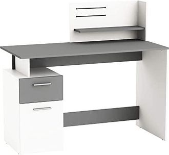 Demeyere Bureau Moderne Style Contemporain Platon - 1 Tiroir / 1 Niche / 1 Porte, Blanc/Gris Fonc&eacute;