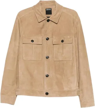 Ermenegildo Zegna Homme, Vestes, Beige, Taille: XL V&ecirc;tement dext&eacute;rieur en cuir Zegna