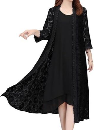 Minetom Femme Cardigan Long Elegant Dentelle Gilet &Eacute;t&eacute; Couleur Unie Doux L&eacute;ger Ouvert Devant Veste A Noir 3XL