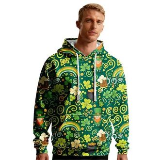 Generic Sweat &agrave; capuche pour homme avec imprim&eacute; tr&egrave;fle porte-bonheur &agrave; manches longues et cordon de serrage - Tendance et l&eacute;ger - Doux et confortable - Costum