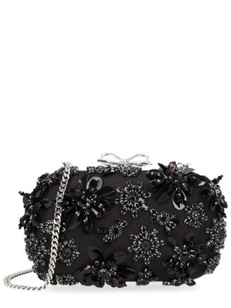 Self Portrait Womens Clutch Bag Floral Crystal Black Polyester Elastane