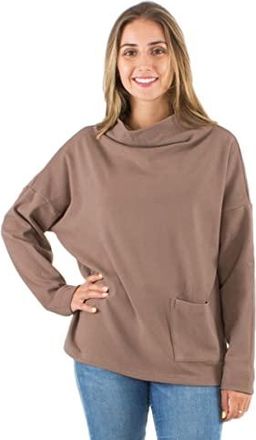 Coline Pull Ample uni Femme col chemin&eacute;e Manches Longues - Couleur : Taupe - Taille : L/XL
