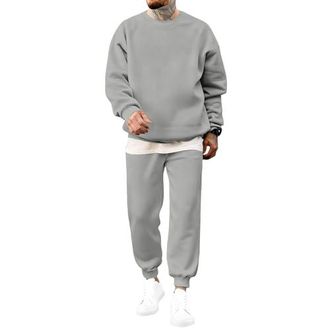 Generic Surv&ecirc;tement de sport 2 pi&egrave;ces pour homme, compos&eacute; dun sweat-shirt et dun pantalon de jogging pour homme, en coton m&eacute;lang&eacute;, avec col rond et taille &eacute;la