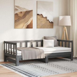 vidaXL Tagesbett Ausziehbar Grau 2x(90x190) cm Massivholz Kiefer vidaXL