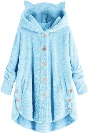 Generic Veste polaire longue pour femme - Manteau sherpa surdimensionn&eacute; avec capuche zipp&eacute;e - Veste dhiver pelucheuse avec poches - Manteau chaud &agrave; manches lo