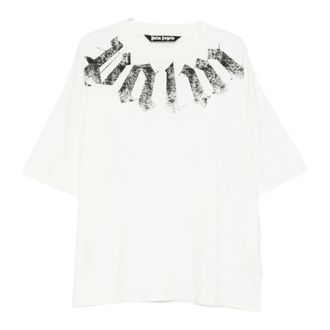 Palm Angels Neck Logo Loose Fit T-Shirt - - Tops - Herren - Wei&szlig; - XL