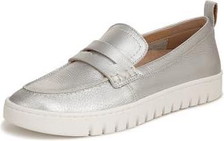 Vionic Womens Loafer Perfectly Packable Uptown Shoes with Arch Support Medium Fit, Silver Metallic Leather, 38.5 EU